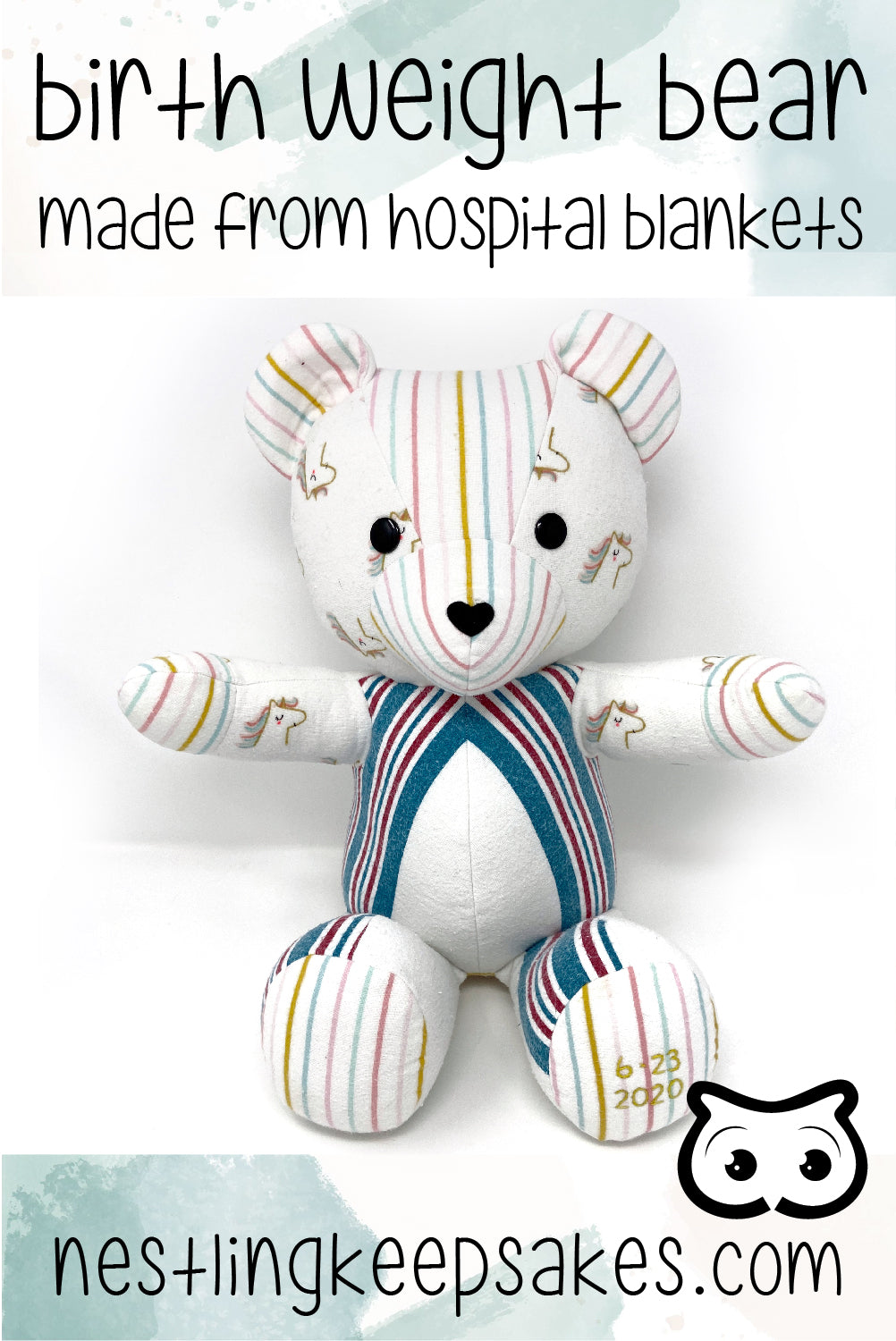 Birth Weight & Length Bear made with Baby Blankets – Nestling Keepsakes