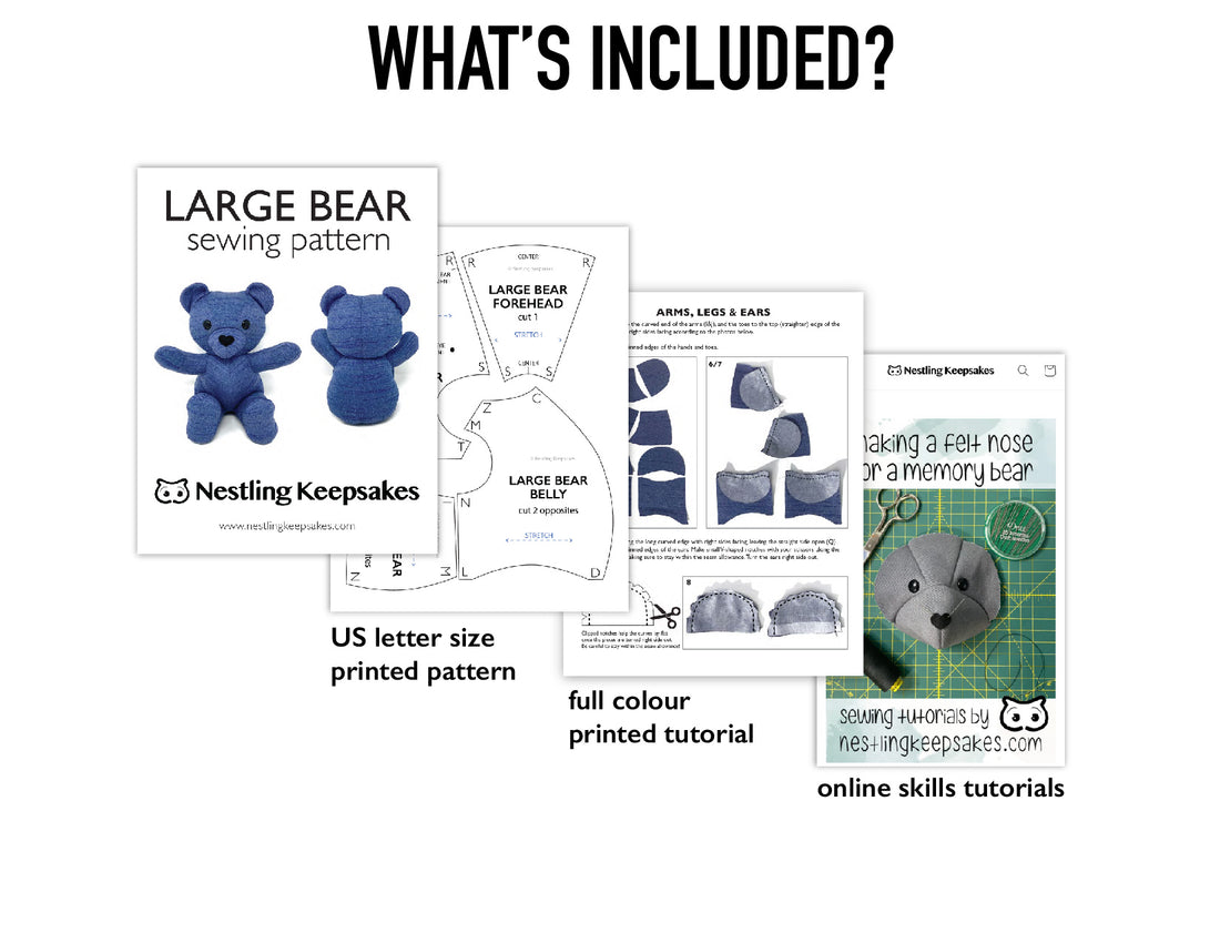 PRINTED Memory Bear Sewing Pattern - LARGE 11" – Nestling Keepsakes