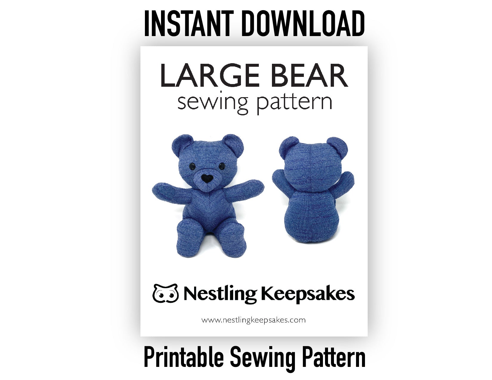 DIGITAL Memory Bear Teddy Sewing Pattern LARGE 11” - INSTANT DOWNLOAD ...