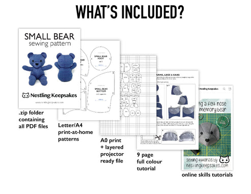 DIGITAL Memory Bear Teddy Sewing Pattern SMALL 8.5” - INSTANT DOWNLOAD – Nestling Keepsakes
