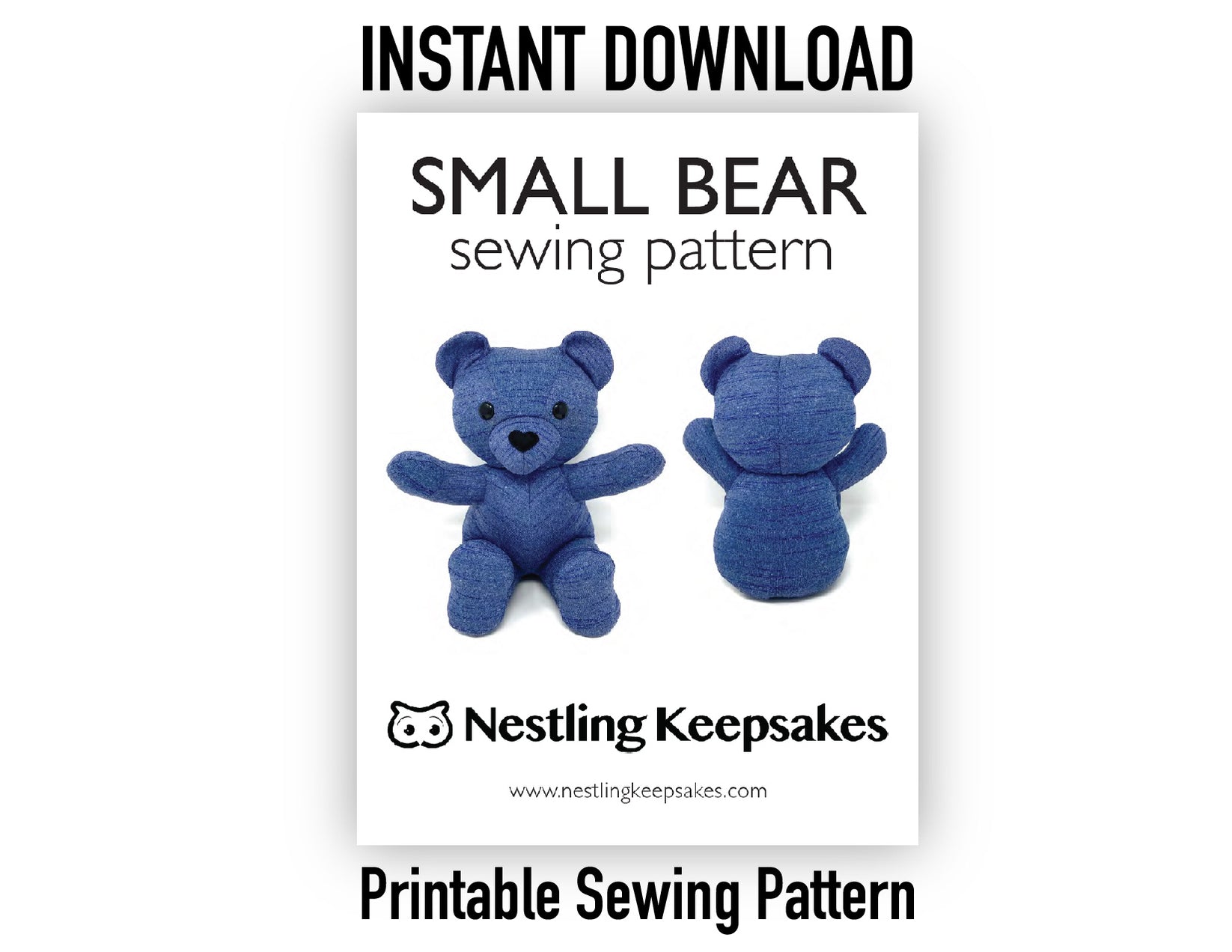 DIGITAL Memory Bear Teddy Sewing Pattern SMALL 8.5” - INSTANT DOWNLOAD – Nestling Keepsakes